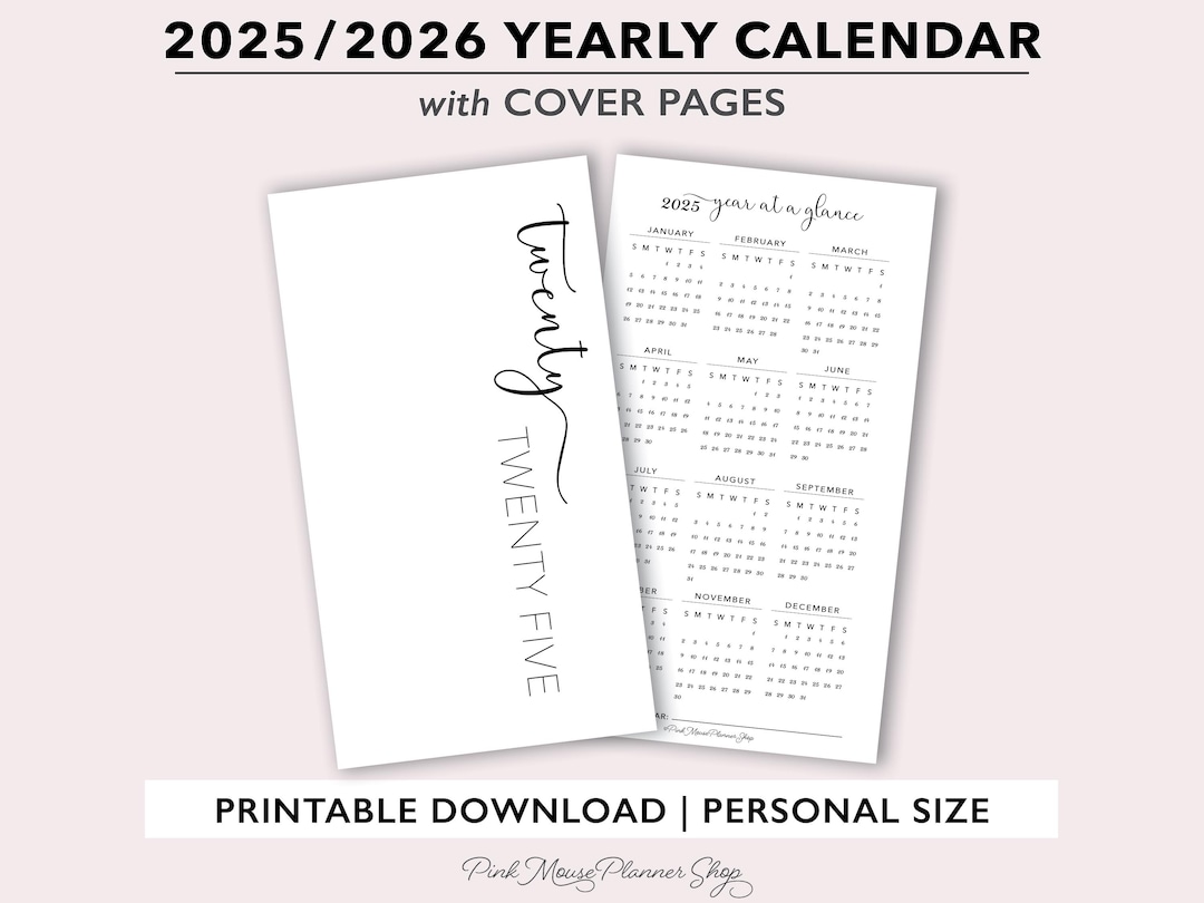 2025 | 2026 Yearly Calendar & Cover Page Printable for Personal Size ...