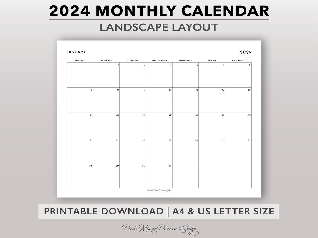 2024 Landscape Monthly Printable Planner Inserts, Full Size Printable ...