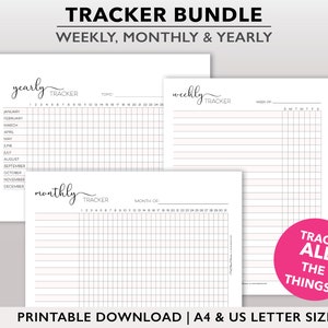 Printable Tracker Bundle Planner Insert, Weekly Tracker Page, Monthly ...