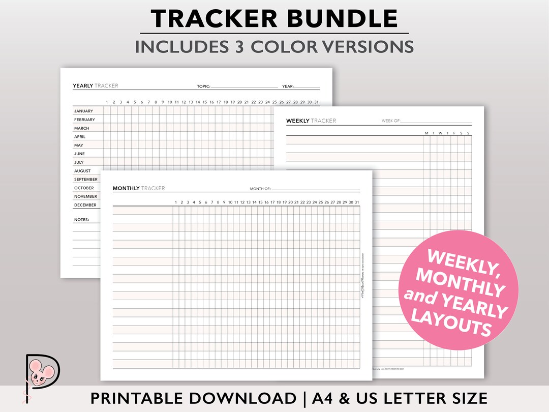 Printable Tracker Bundle Planner Insert, Weekly Tracker Page, Monthly ...