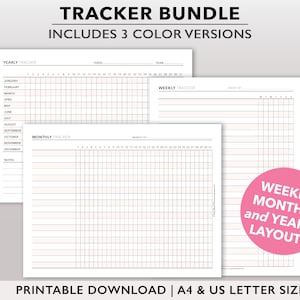 Printable Tracker Bundle Planner Insert, Weekly Tracker Page, Monthly ...
