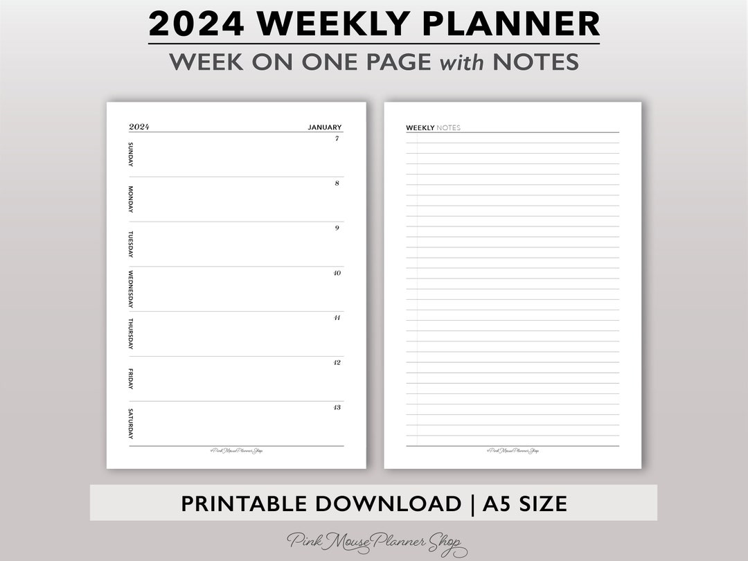 2024 Weekly Planner Printable Insert W/ Weekly Notes, 2024 Weekly ...