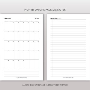2024 Monthly Printable Planner Inserts, Month on One Page With Notes ...