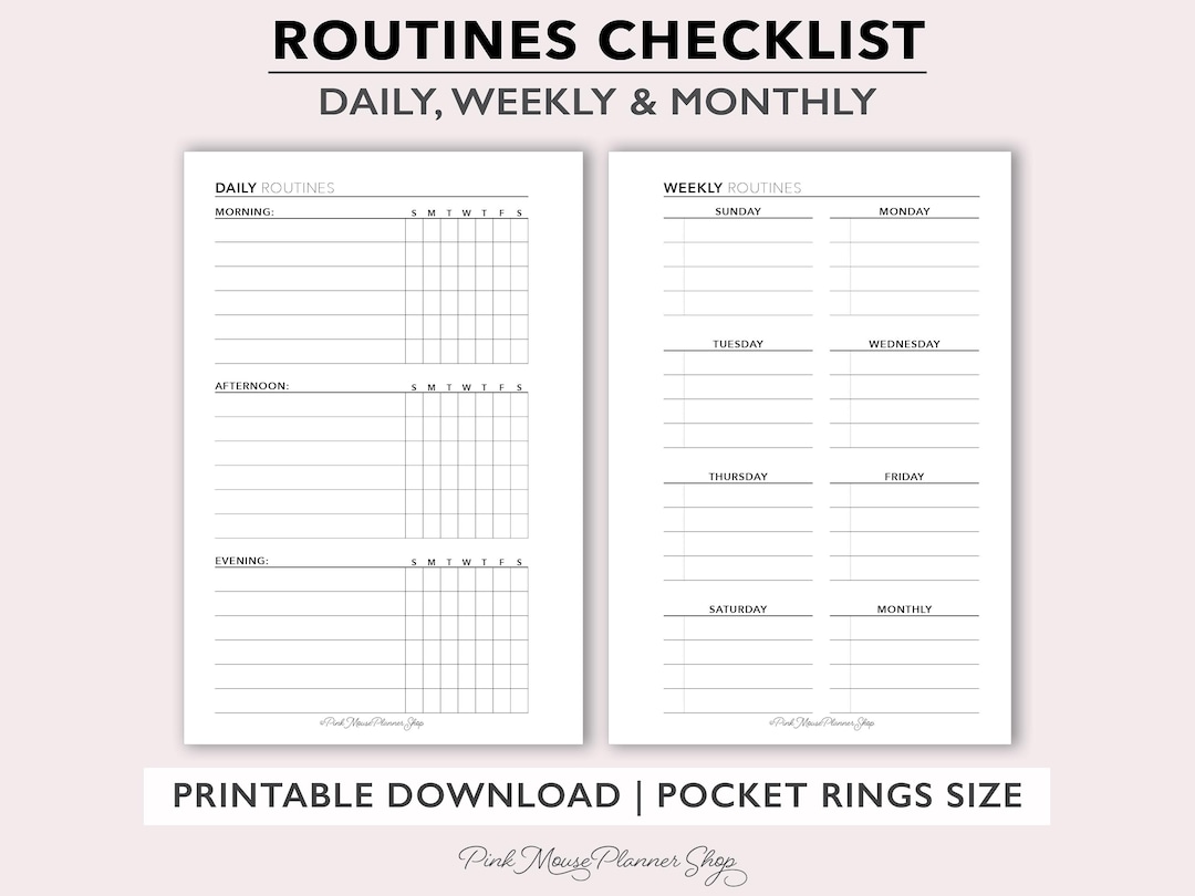 Routine Checklist Printable Planner Insert, Daily Routine Page, Weekly ...