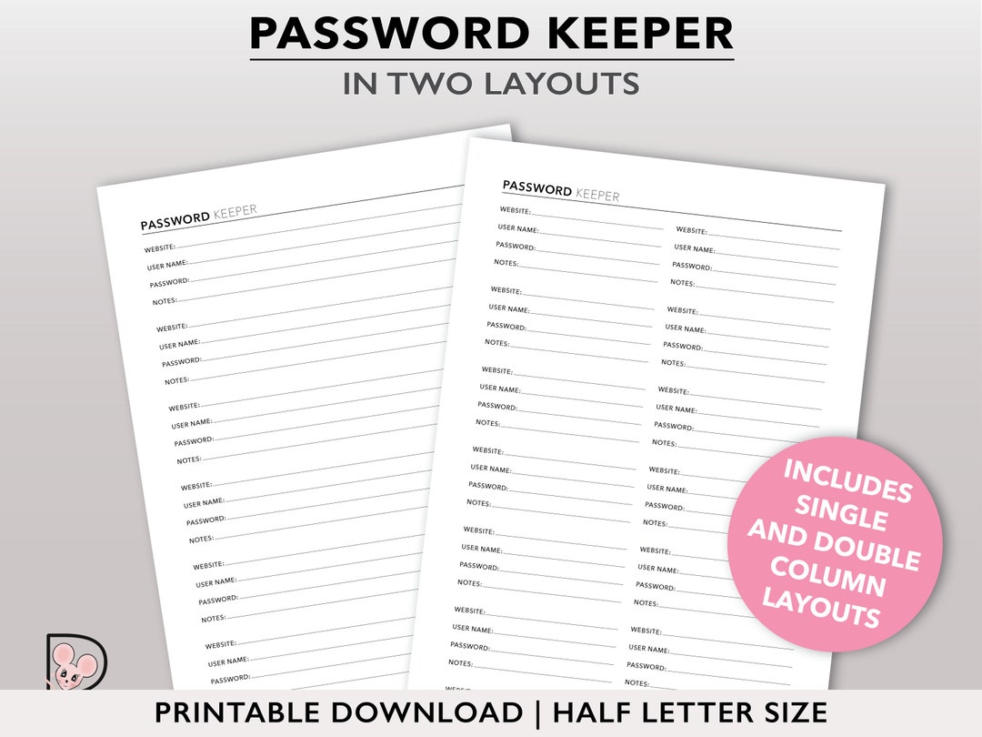 Printable Password Keeper, Password Tracker Page, Password Log Planner ...