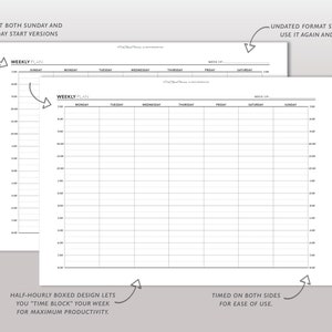 30 Minute Weekly Schedule Printable, Time Block Planner Insert, Hourly ...