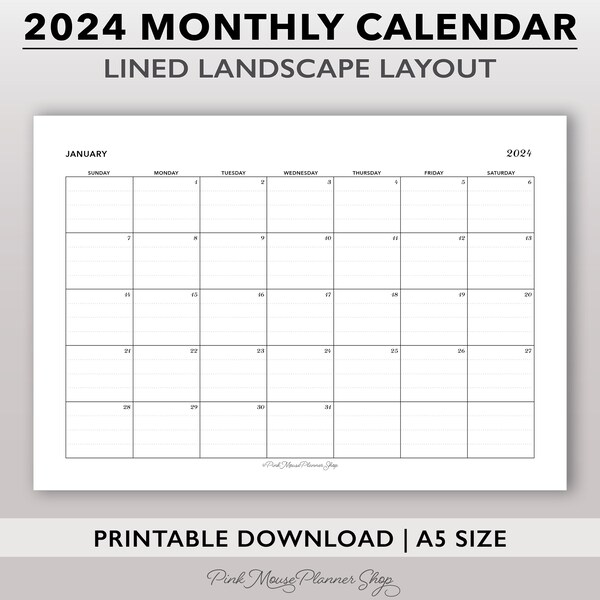 One Page Lined Monthly Calendar - Etsy