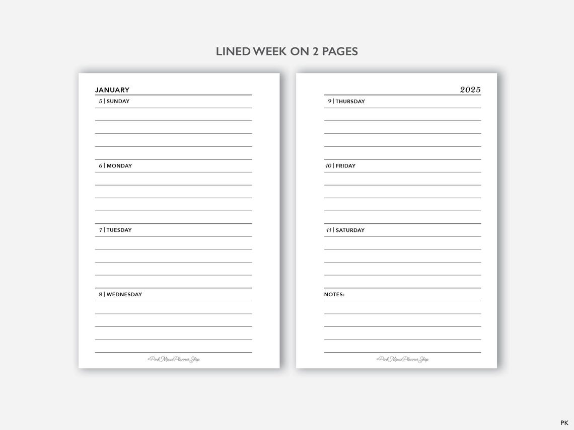 2025 Weekly Planner Insert Printable, Horizontal Lined Weekly Calendar ...
