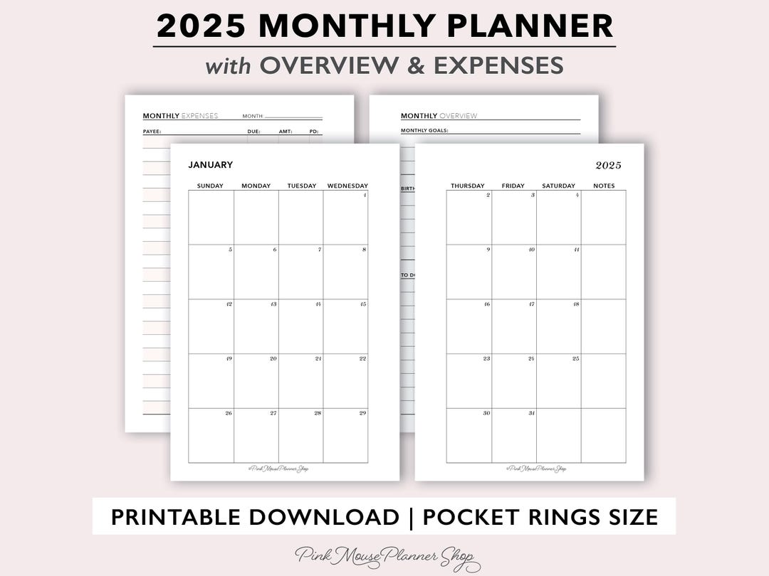 2025 Monthly Planner Printable, Month on 2 Pages W/ Overview & Expenses ...