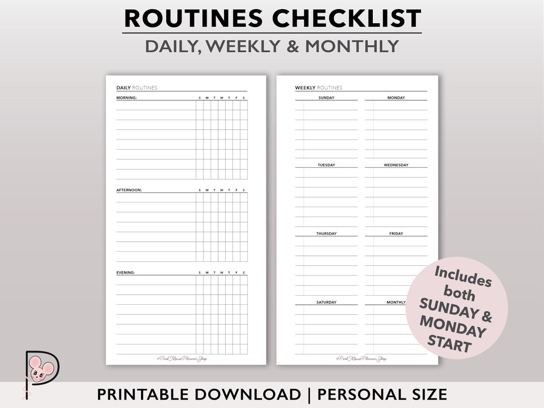 Routine Checklist Printable Planner Insert Daily Routine - Etsy