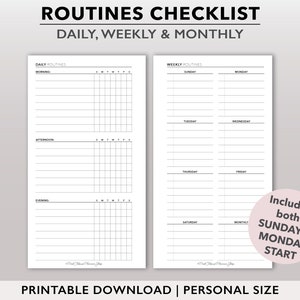 Routine Checklist Printable Planner Insert Daily Routine - Etsy