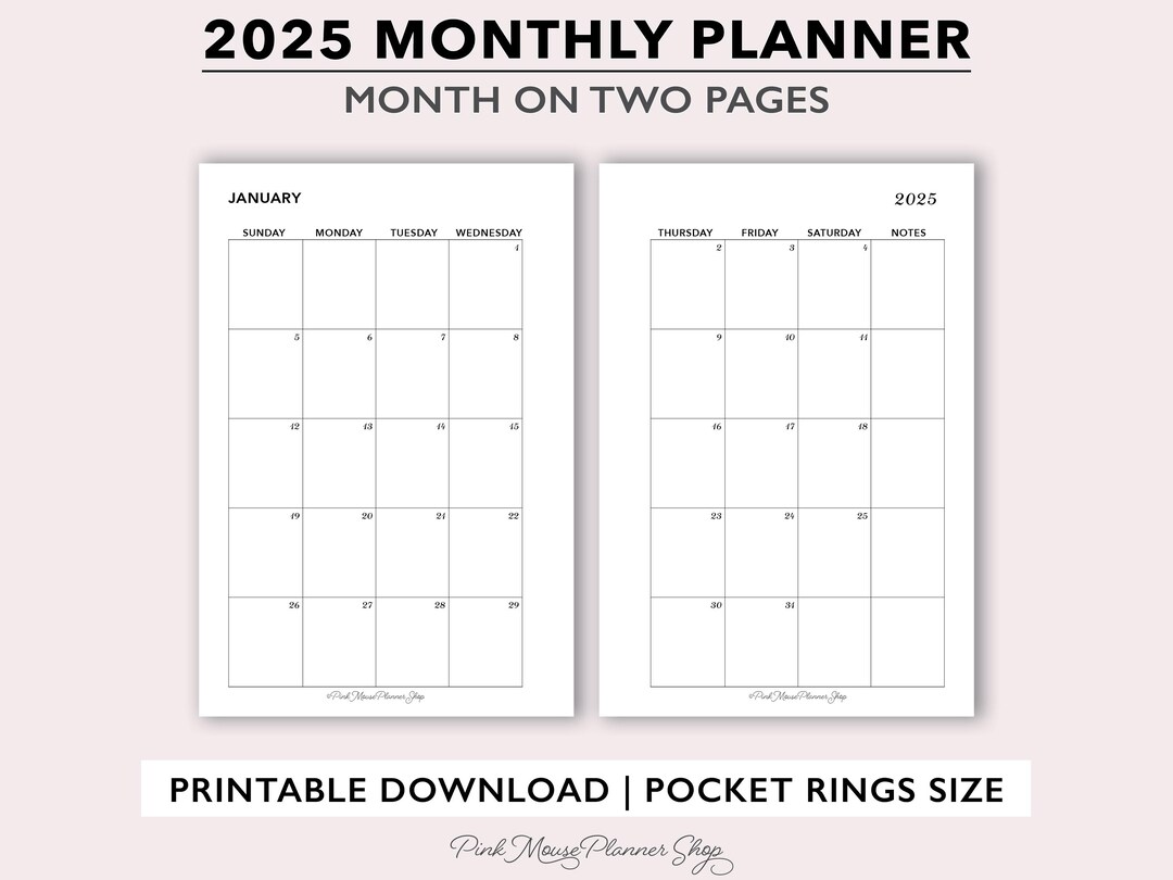 2025 Monthly Planner Insert Printable, Month on 2 Pages Calendar Refill ...