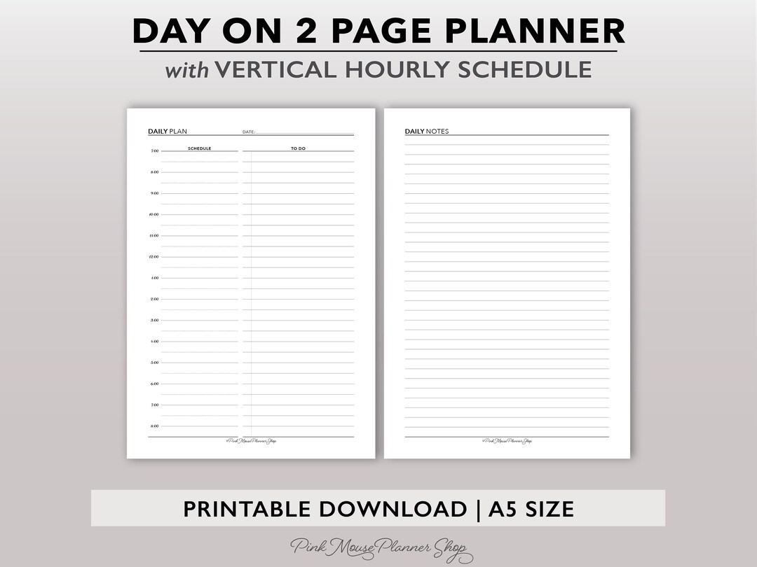 Two Page per Day Daily Planner Printable for A5, Day on 2 Page Planner ...