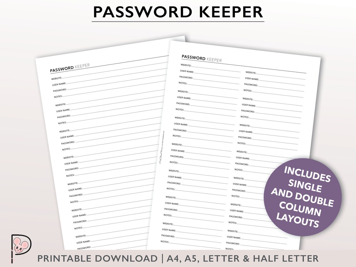 Printable Password Keeper Password Tracker Page Password Log - Etsy