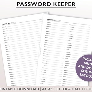 Printable Password Keeper Password Tracker Template Password - Etsy