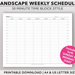 30 Minute Weekly Schedule Printable Time Block Planner - Etsy