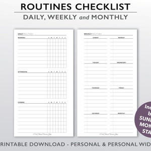 Routine Checklist Printable Planner Insert Daily Routine - Etsy