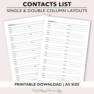 Printable Address Book Planner Insert, Emergency Contact List PDF, Printable Phone List Planner ...