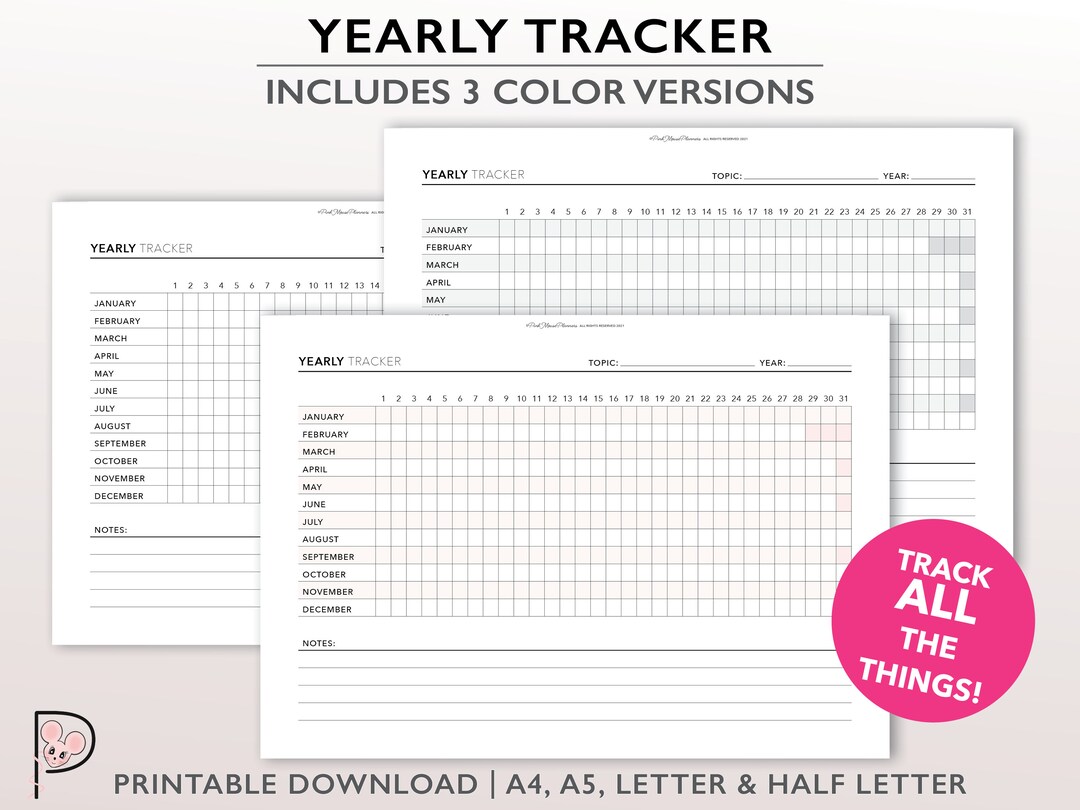 Yearly Tracker Printable Planner Insert Habit Tracker Insert - Etsy Canada