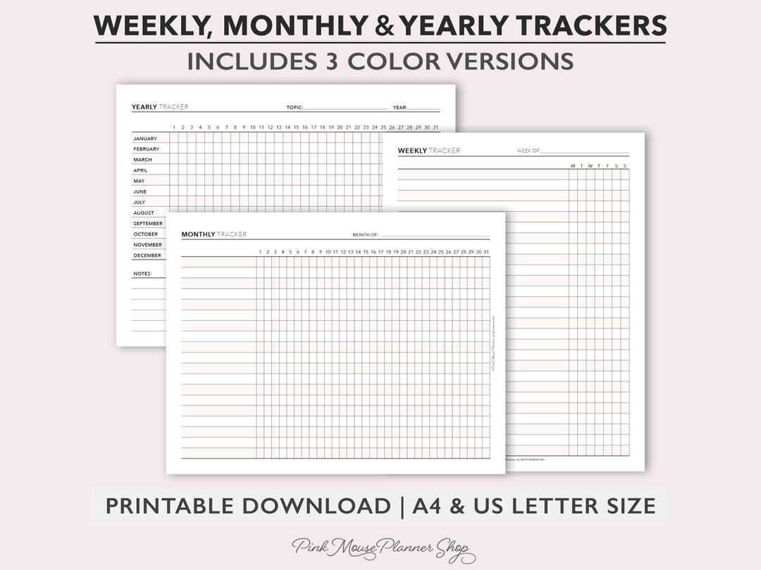 Printable Tracker Bundle Planner Insert, Weekly Tracker Page, Monthly ...