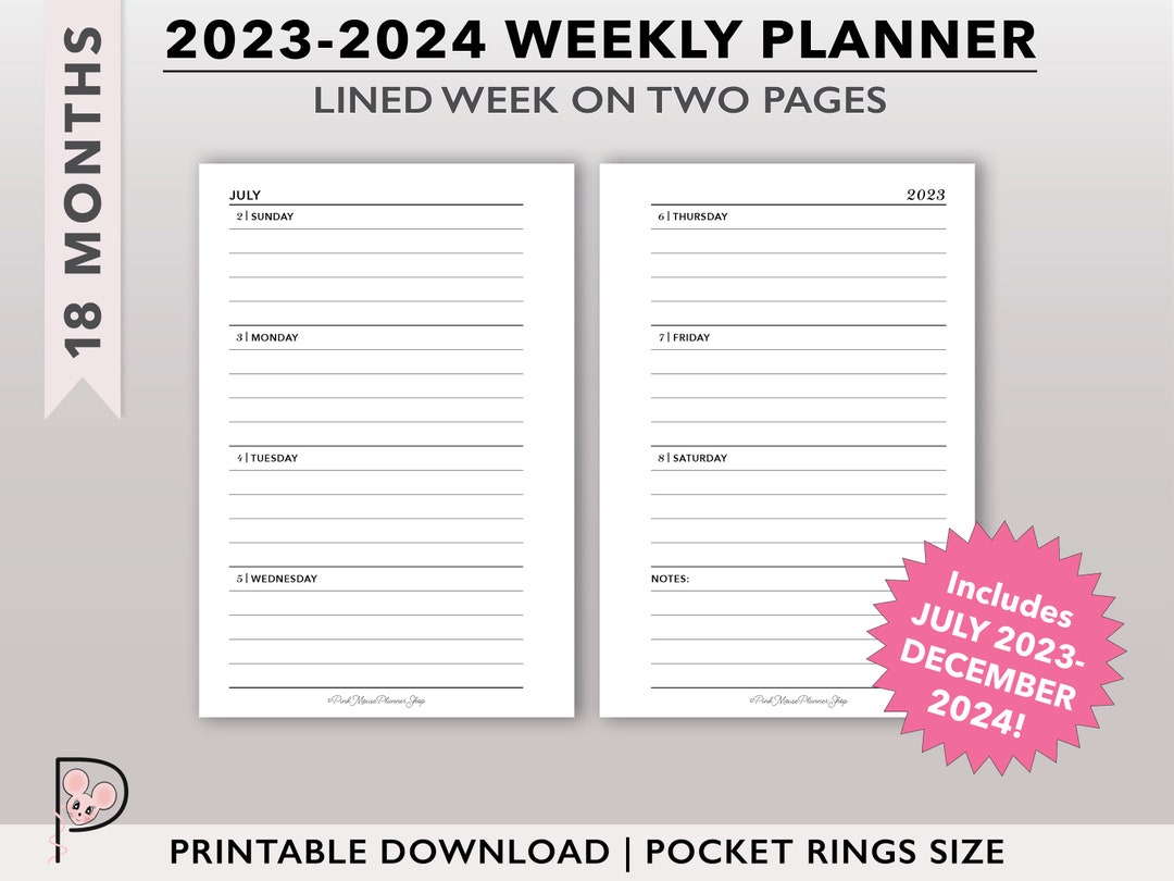 2023 2024 Weekly Planner Printable Horizontal Lined Weekly - Etsy Australia