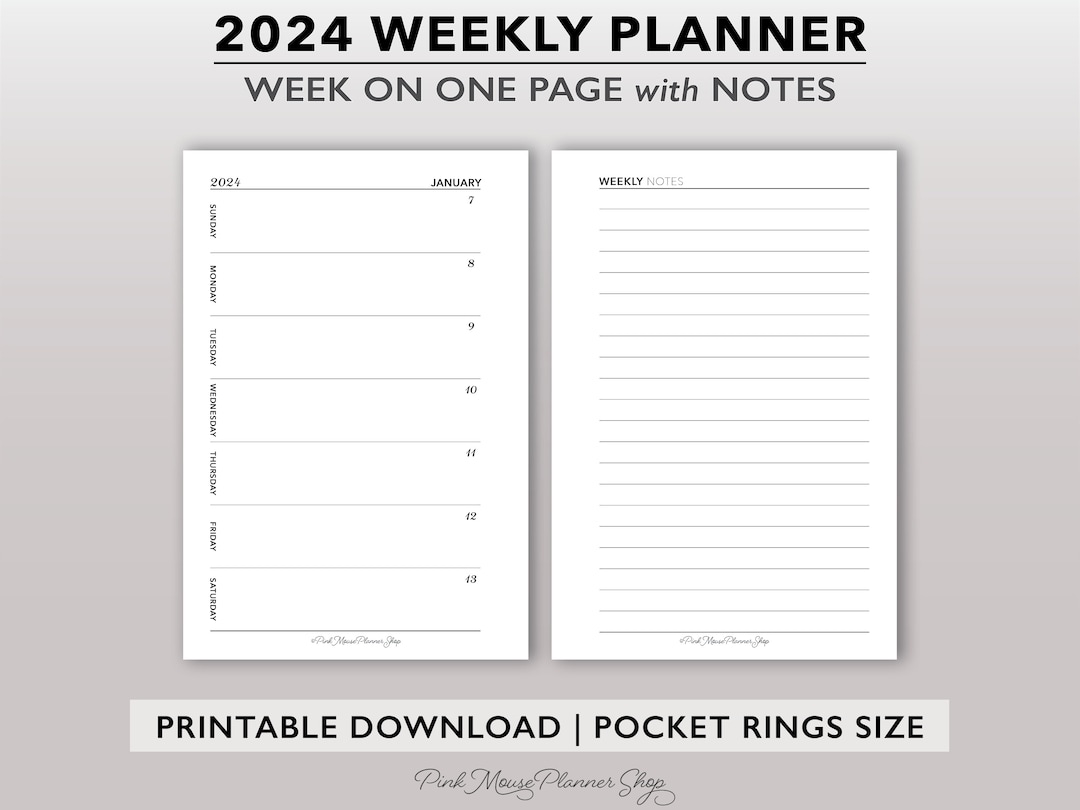 2024 Weekly Planner Insert Printable, A7 Dated Weekly Page, Weekly ...