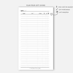 Printable Gift List Planner Insert, Personal Size Holiday Gift Tracker ...