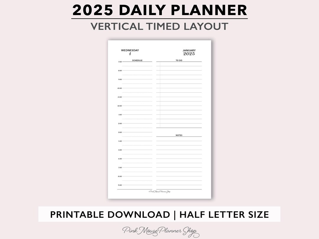 2025 Daily Planner Inserts W/ Vertical Timed Schedule, 1 Day per Page ...