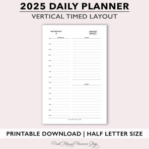 2025 Daily Planner Inserts W/ Vertical Timed Schedule, 1 Day per Page ...