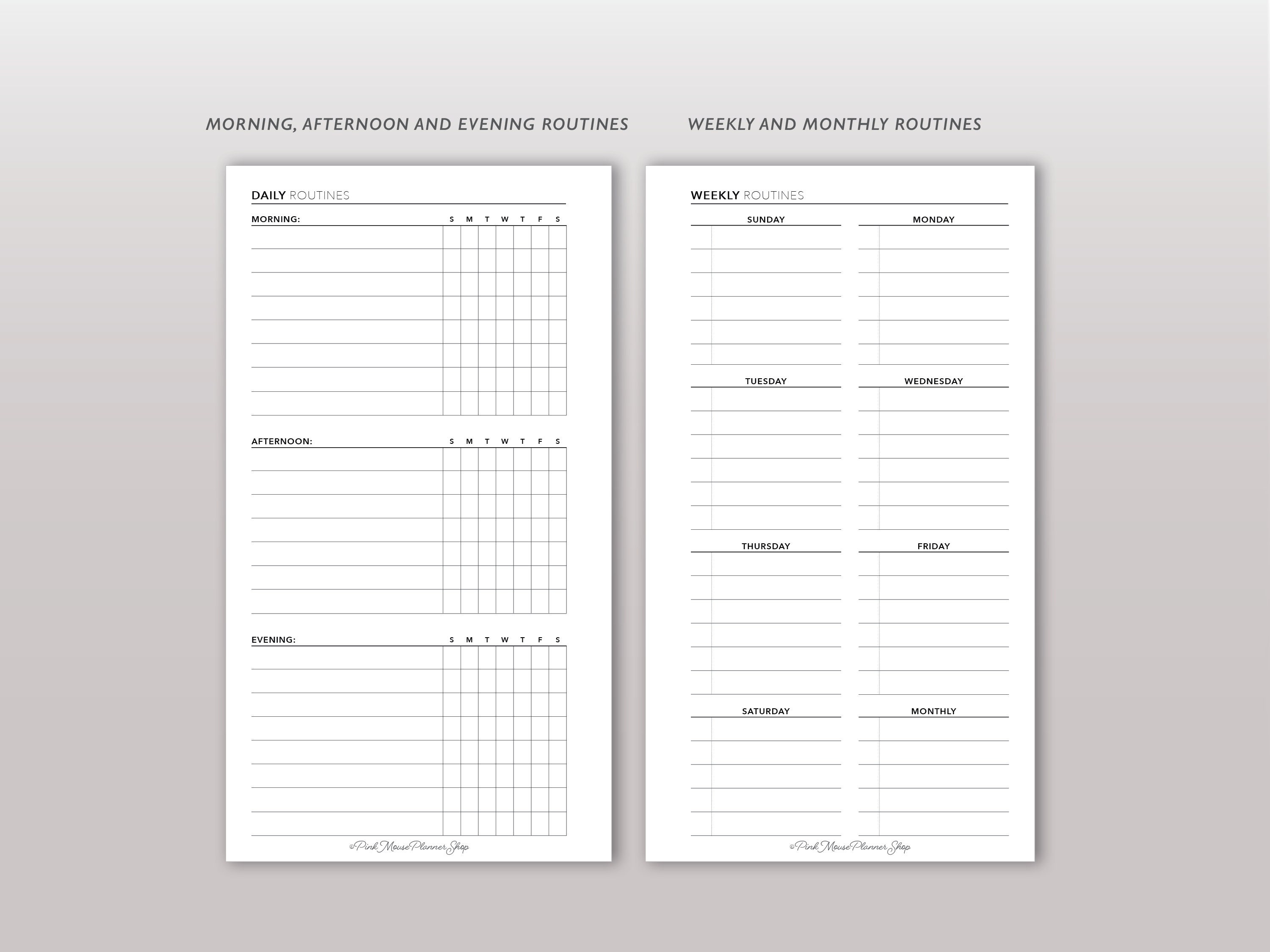 Routine Checklist Printable Planner Insert, Daily Routine Page, Weekly ...