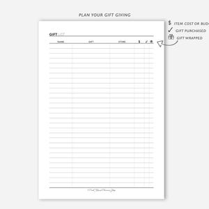 Printable Gift List Planner Insert, Holiday Gift Tracker, Christmas ...