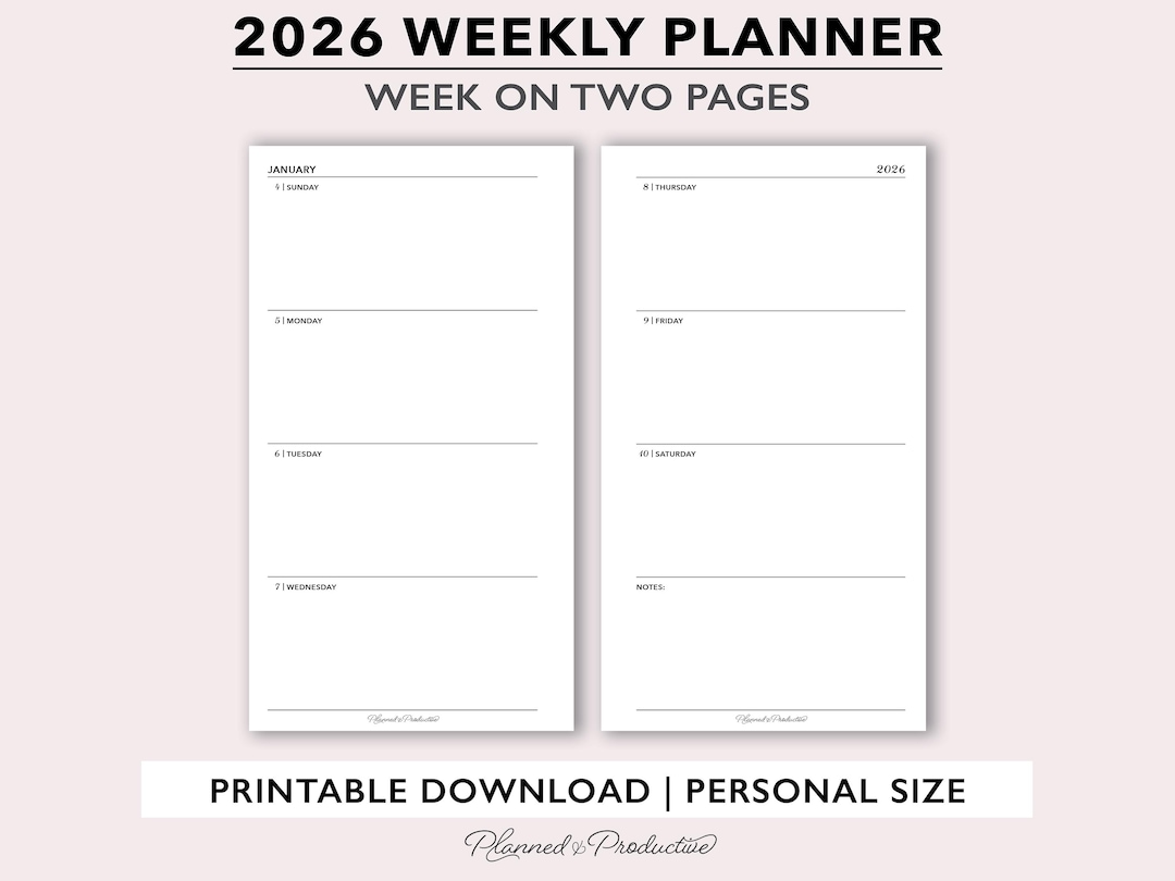 2026 Weekly Planner Printable, Personal Size Weekly Planner, Minimalist ...