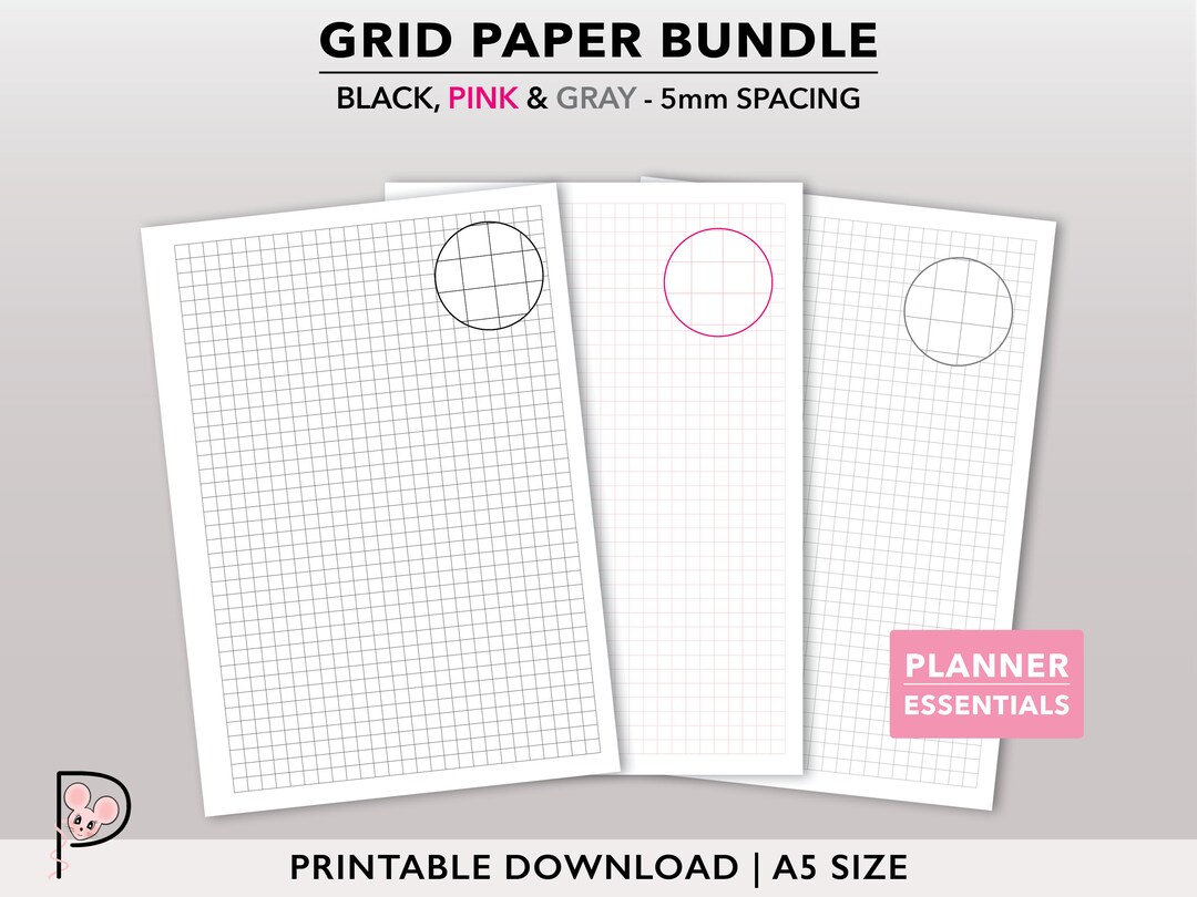 Printable Grid Paper in Black Pink & Gray for Planners - Etsy
