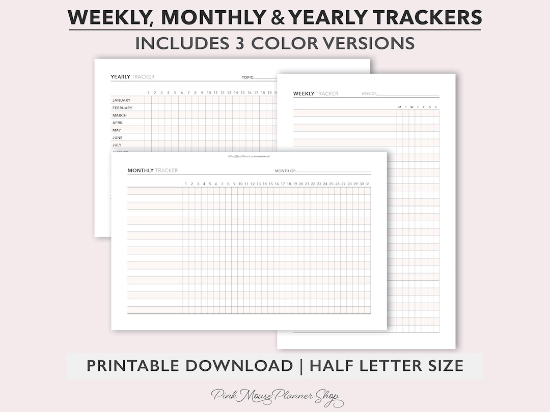 Printable Tracker Bundle Planner Insert, Weekly Tracker Page, Monthly ...