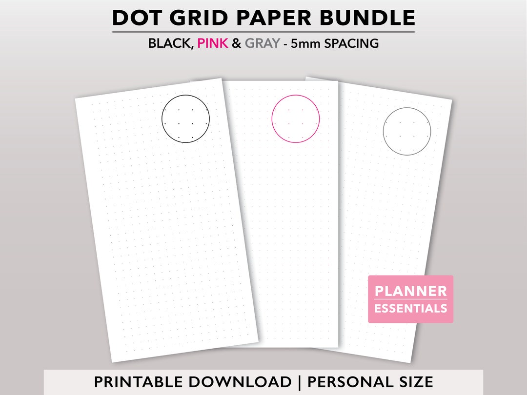 Printable Dot Grid Paper in Black, Pink & Gray for Planners, Notebooks ...