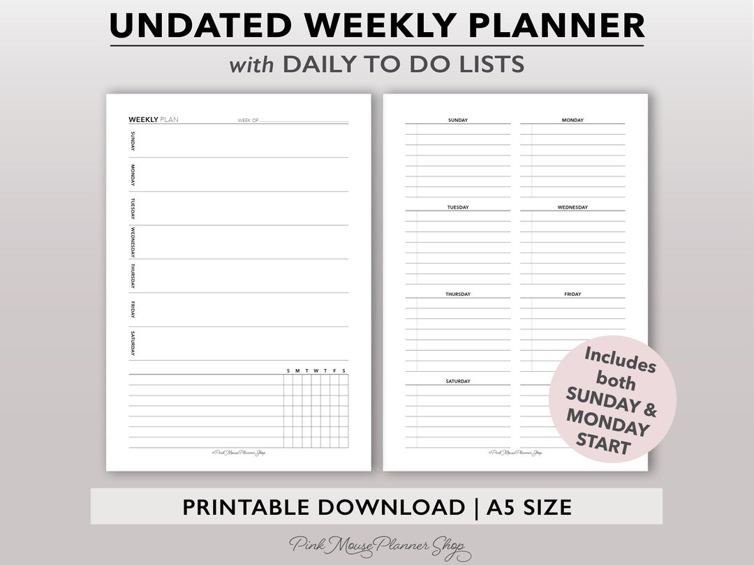 Undated Weekly Planner Printable, Daily to Do List, Printable Planner ...