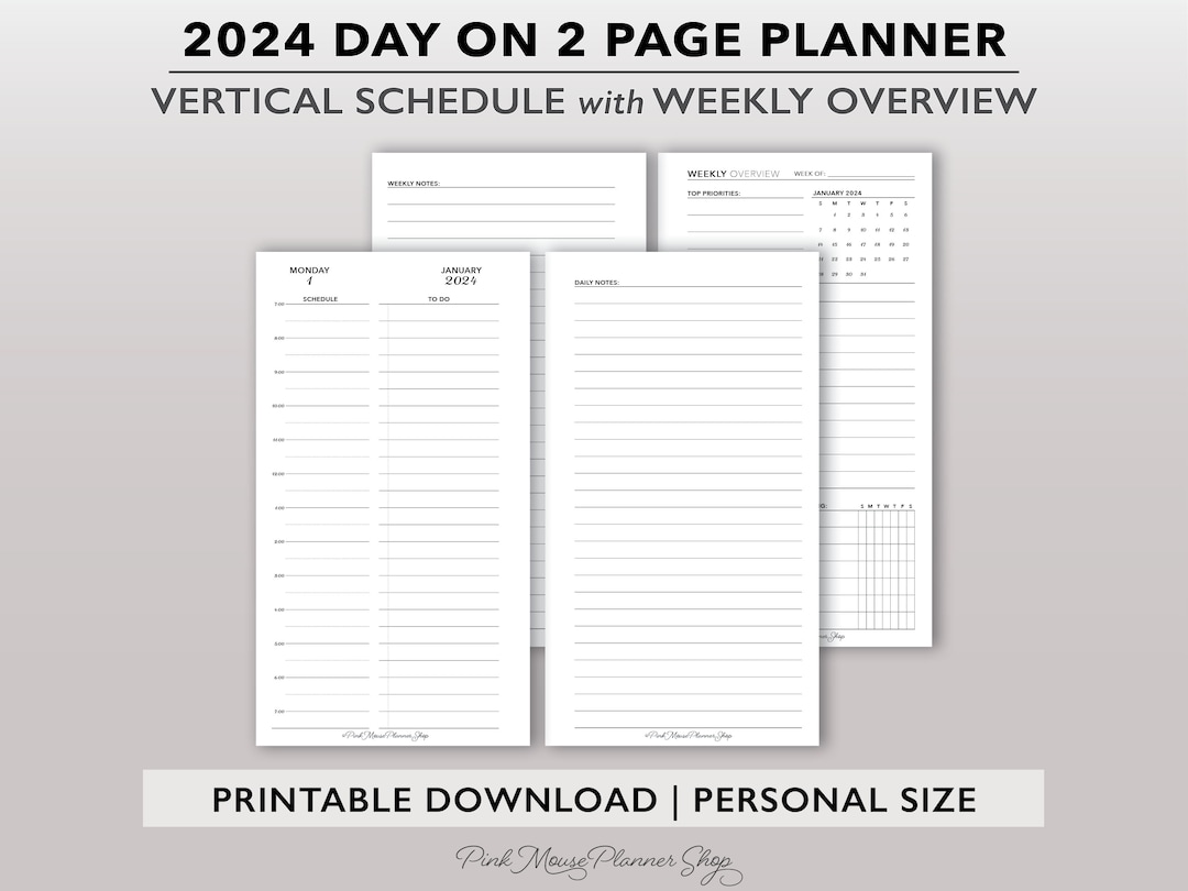 2024 Two Page per Day Daily Planner Printable W/ Weekly Dashboard ...