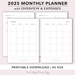 2025 Monthly Printable Planner Inserts, Month on 2 Pages W/ Overview ...