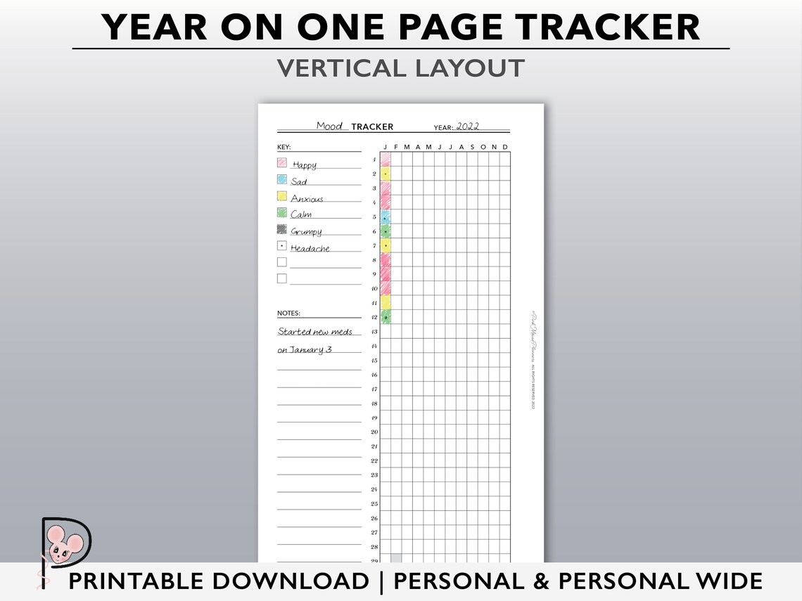 Vertical Yearly Tracker Printable Planner Insert Habit - Etsy