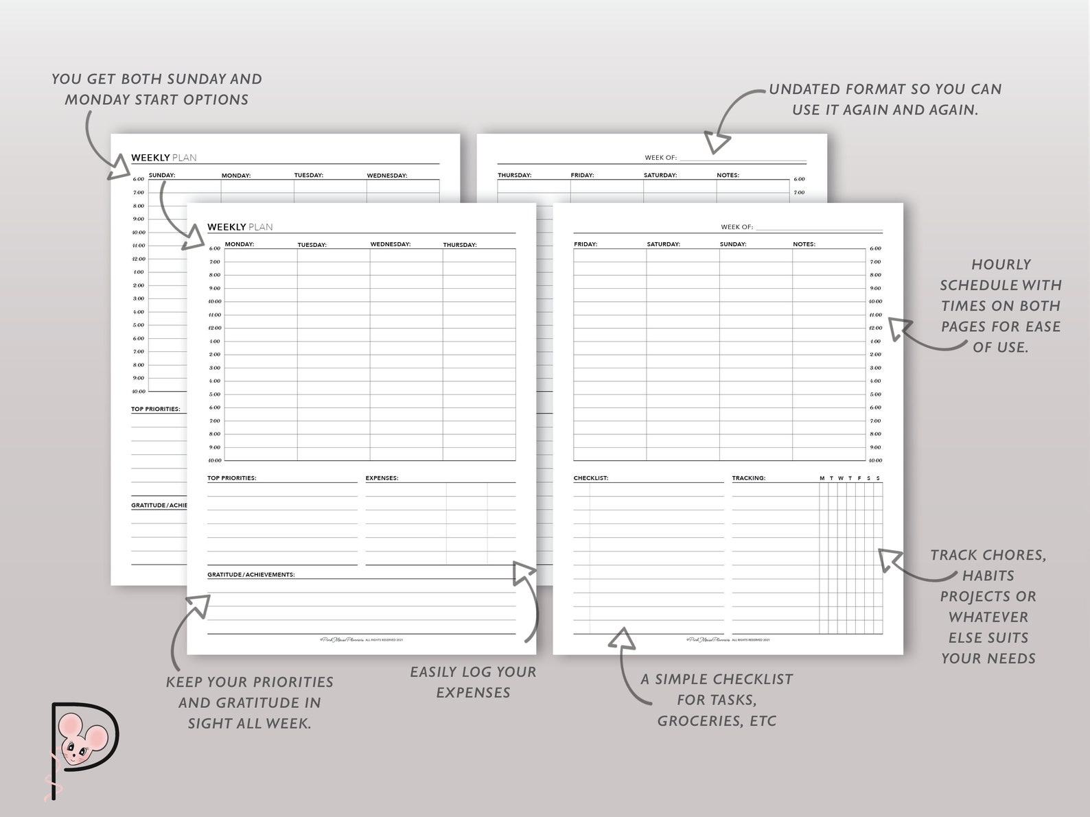 Weekly Planner Printable, Hourly Planner Insert, 2 Page Vertical Weekly ...