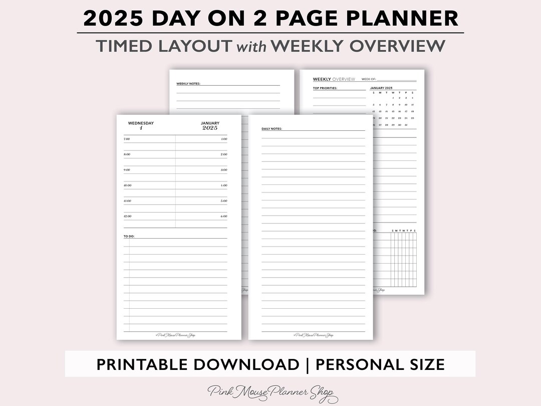2025 Two Page per Day Daily Planner Printable W/ Weekly Dashboard ...