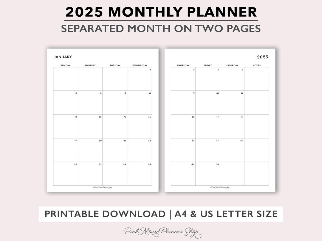 2025 Printable Monthly Planner Inserts, Full Size Monthly Calendar ...