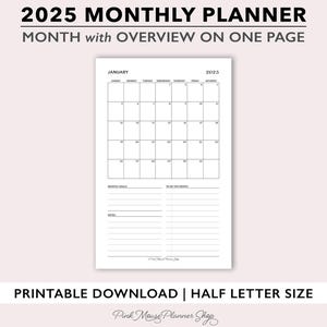 2025 Printable Monthly Planner Inserts, Half Size Monthly Calendar Page ...