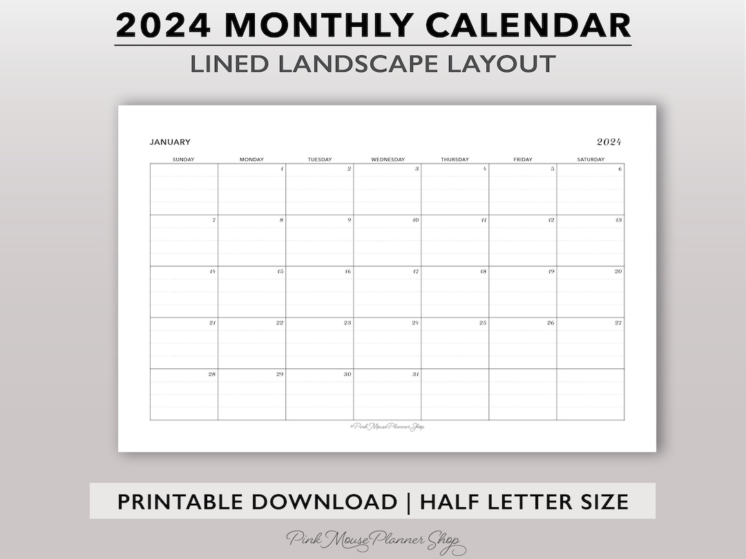 2024 Lined Landscape Monthly Printable Planner Inserts, Printable ...