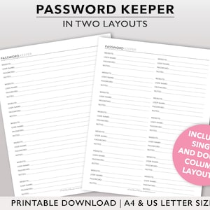 Printable Password Keeper, Password Tracker Page, Password Log Planner ...