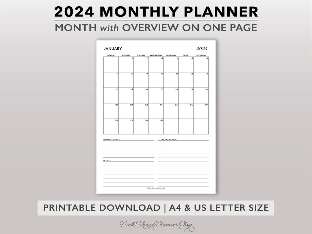 2024 Printable Monthly Planner Inserts, Full Size Monthly Calendar Page ...