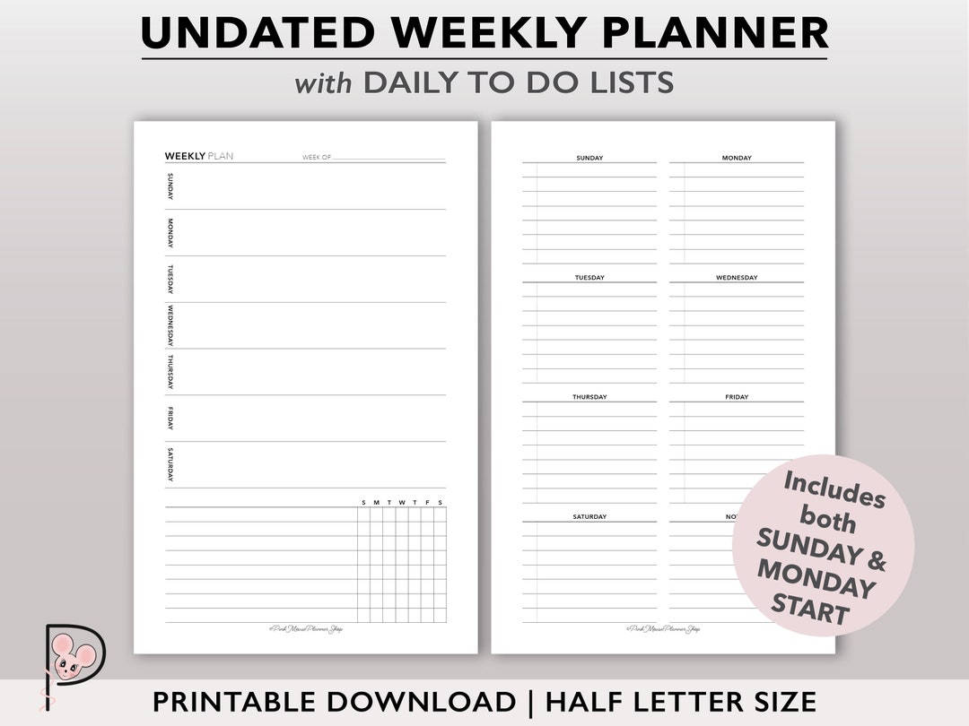 Undated Weekly Planner Printable Daily to Do List Printable - Etsy