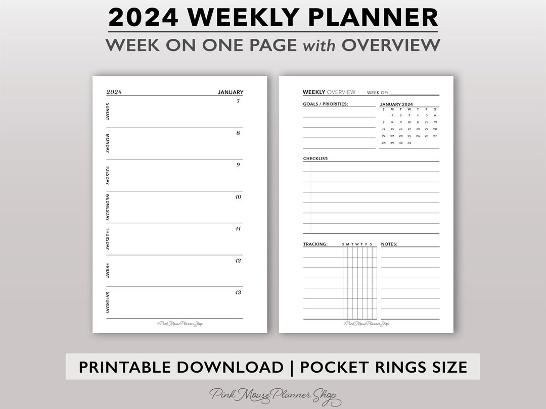 2024 Weekly Planner Printable, Dated Weekly Planner Insert, Weekly ...