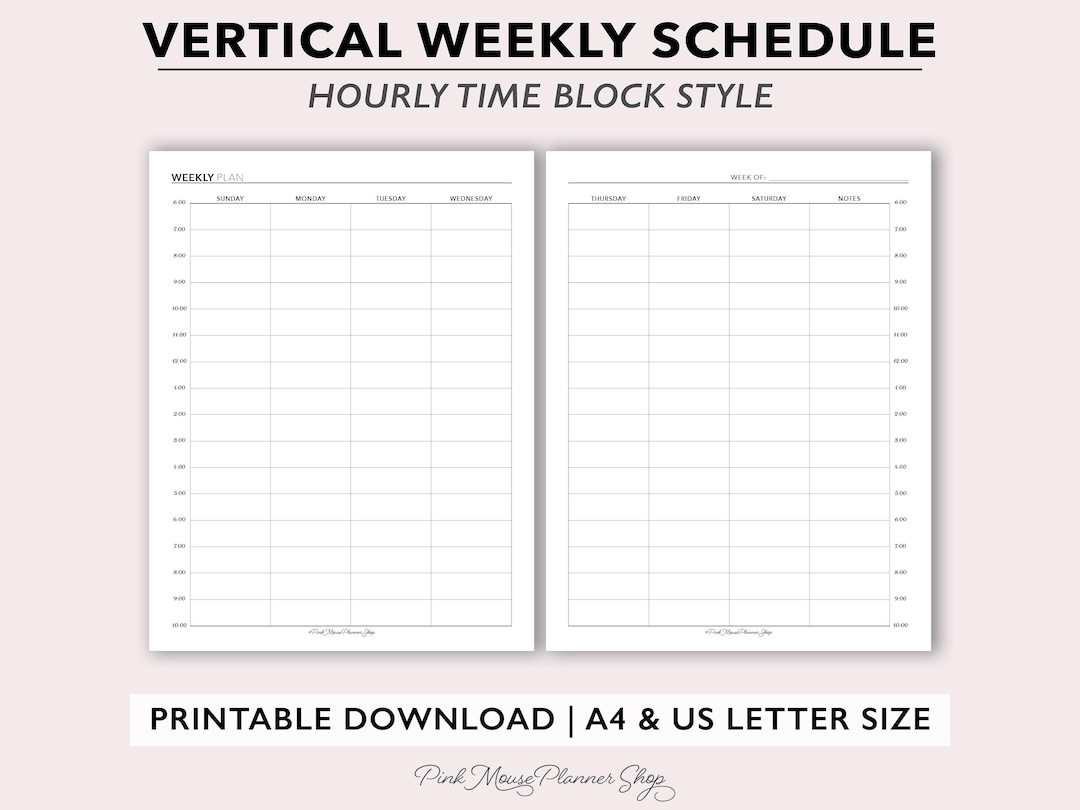 Two Page Weekly Planner Printable, Time Block Planner Insert, Hourly ...