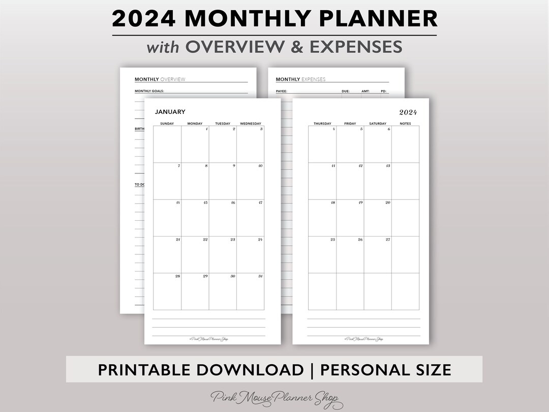 2024 Monthly Printable Planner Inserts, Month on 2 Pages W/ Overview ...